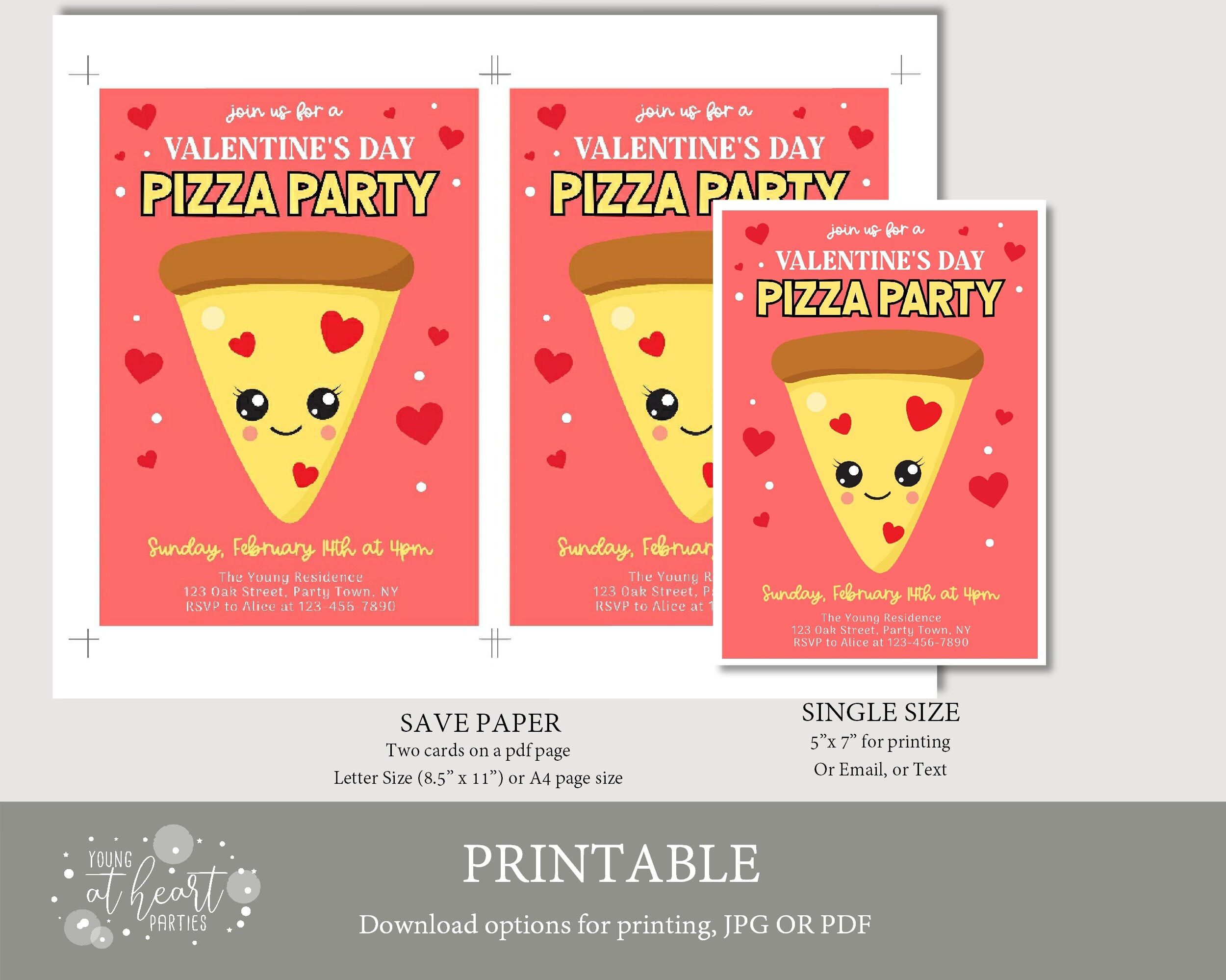 Valentines Day Pizza Party Invitation Kids Valentines Day - Etsy