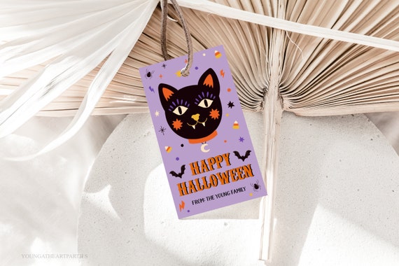 Retro Halloween Gift Tag Template, Editable Classic Halloween Favor Tag ...