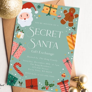 Secret Santa Gift Exchange Invitation, Editable Santa Holiday Gift ...