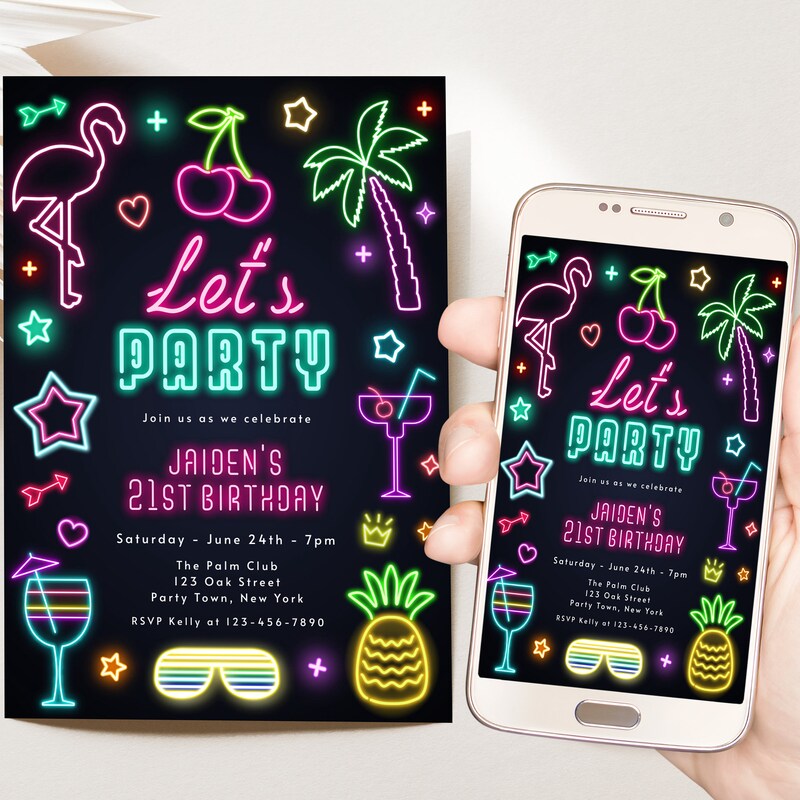 Neon Invitation - Etsy