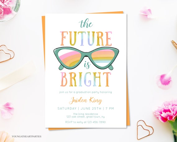 Graduation Party Invitation Template, The Future is Bright Graduation Invite, Rainbow Graduation ...