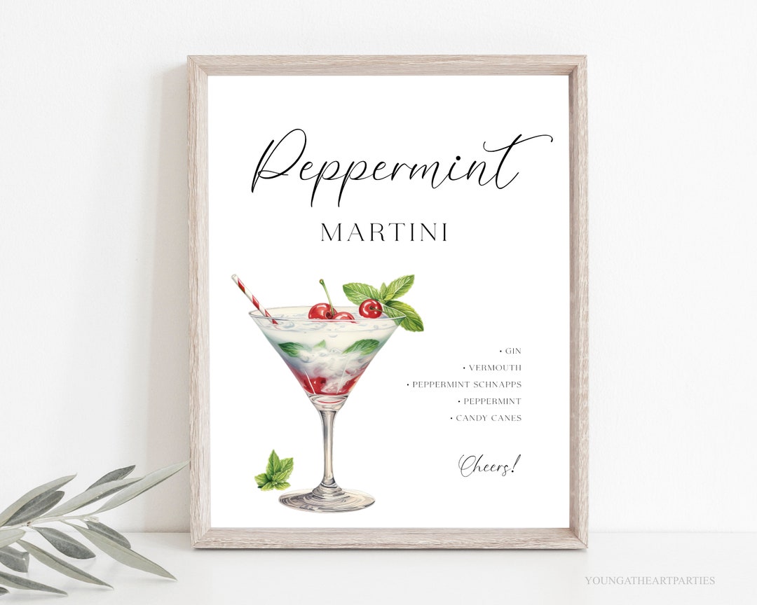 Peppermint Martini Cocktail Recipe Sign, Signature Christmas Cocktail ...