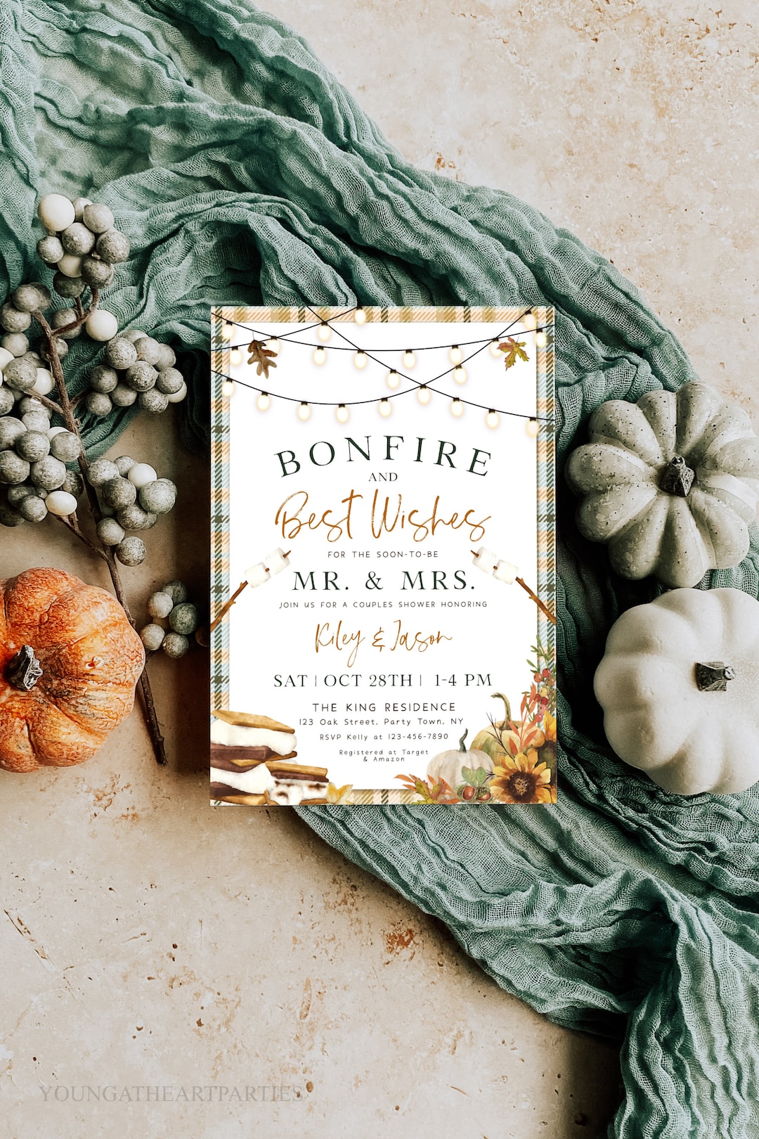 Editable Fall Bonfire Couples Shower Invitation, Rustic Couple's Shower ...