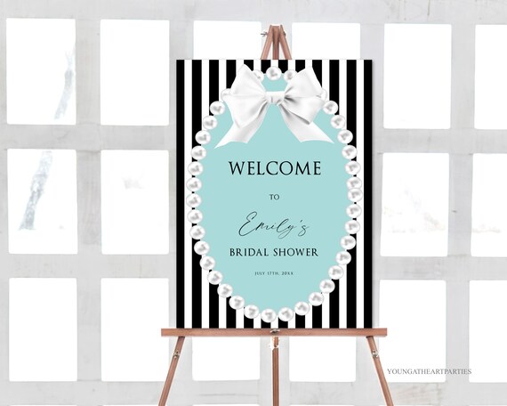 Bride & Co. Welcome Poster Sign, White Bow with Paris Blue Welcome ...