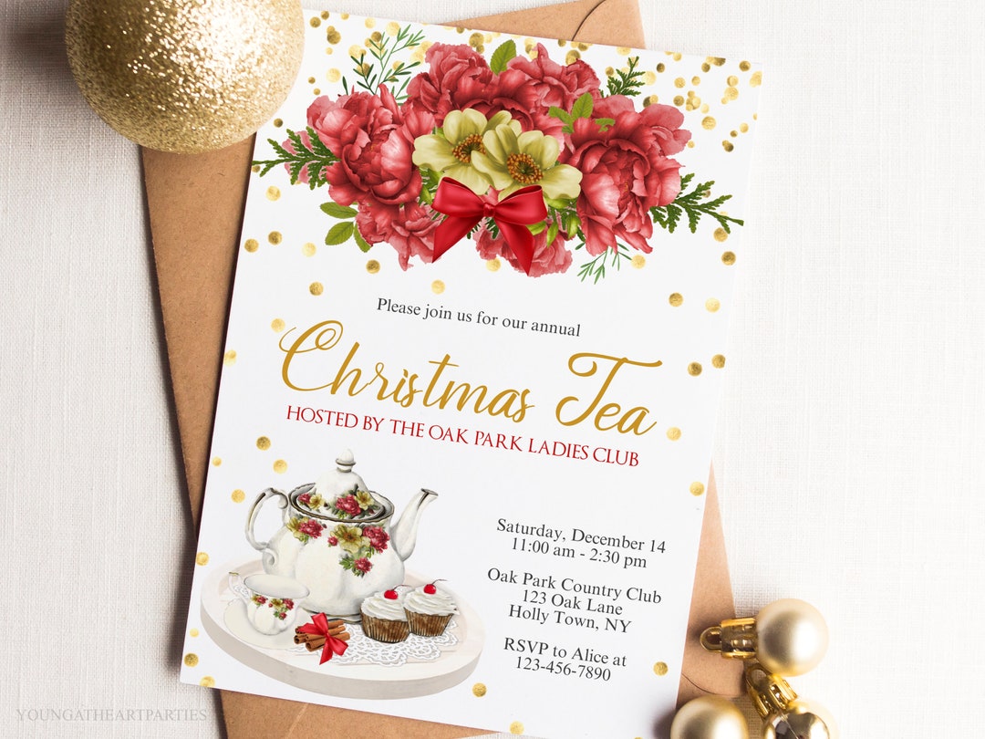Christmas Tea Party Invitation, Holiday Tea Party Invitation, Tea Party ...