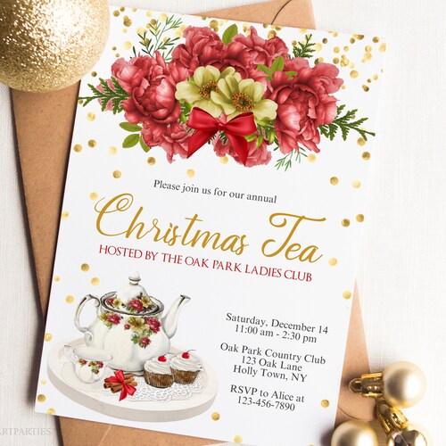 Christmas Tea Party Invitation Template / Holiday Tea Party - Etsy