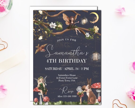 Editable Woodland Fairy Birthday Invitation, Enchanted Forest Birthday ...