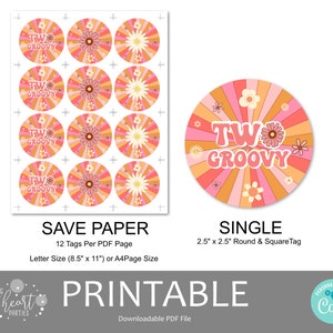 Two Groovy Birthday Cupcake Toppers, Peace Love Party Favor Tags, Pink ...