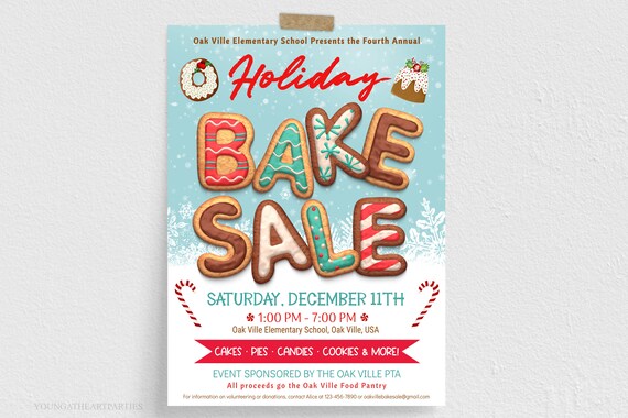 Editable Holiday Bake Sale Flyer Template, School Family Fundraiser ...
