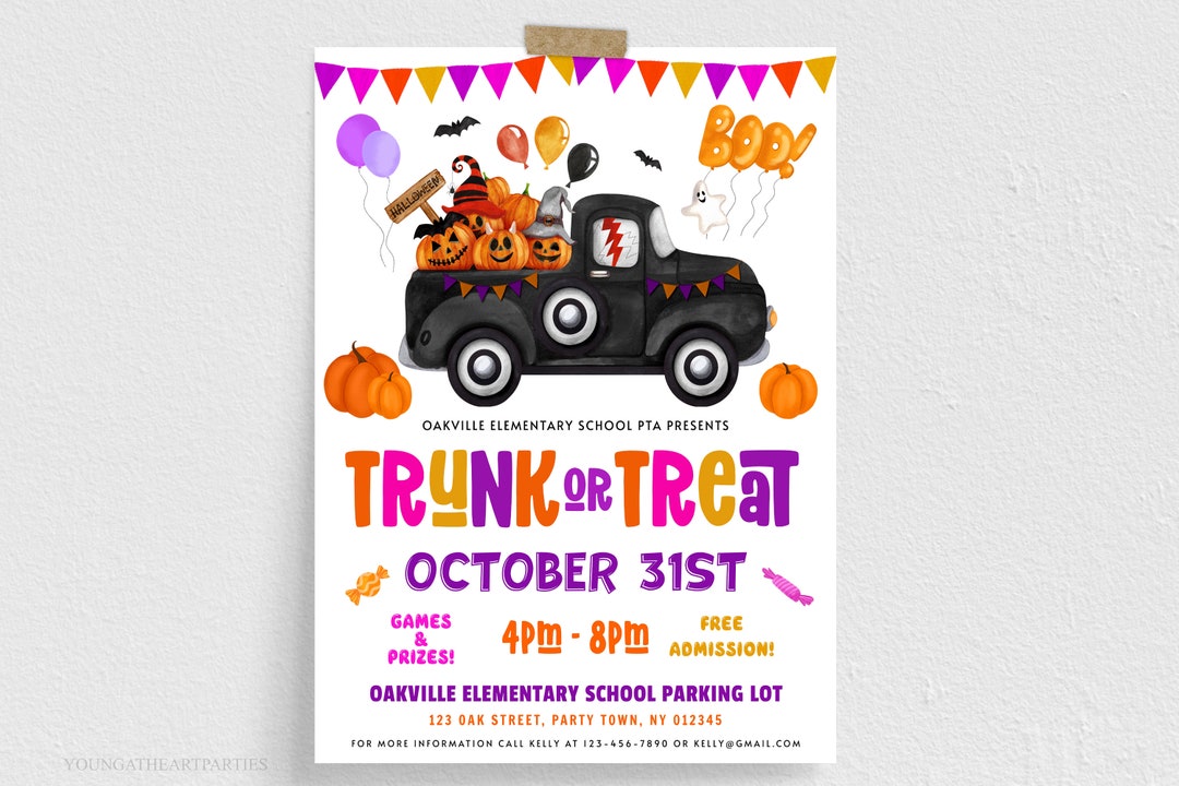 Editable Trunk or Treat Flyer, Halloween Trunk or Treat Poster Template ...