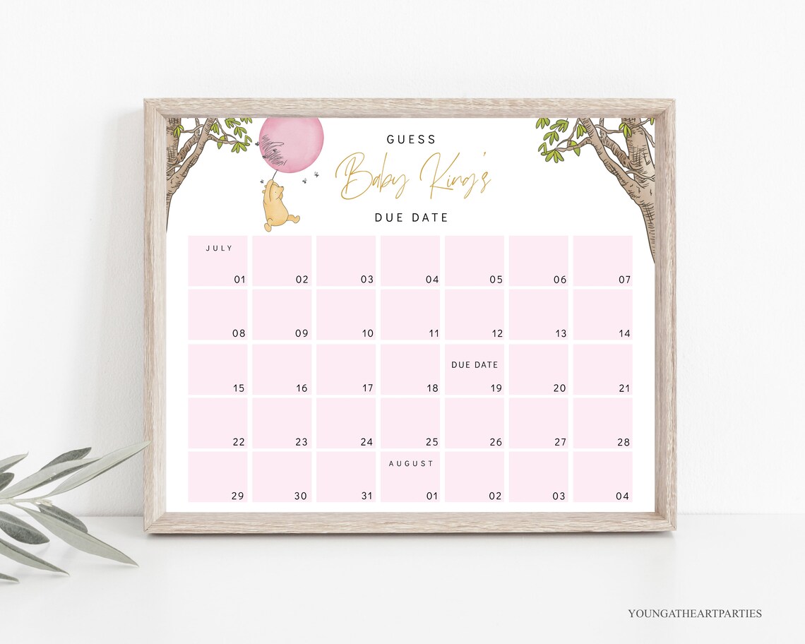 Classic Winnie the Pooh Due Date Calendar Template Pink Baby - Etsy