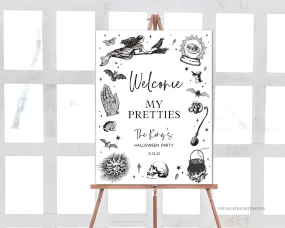 Vintage Witch Party Welcome Sign, Editable Gothic Witch Welcome Poster ...