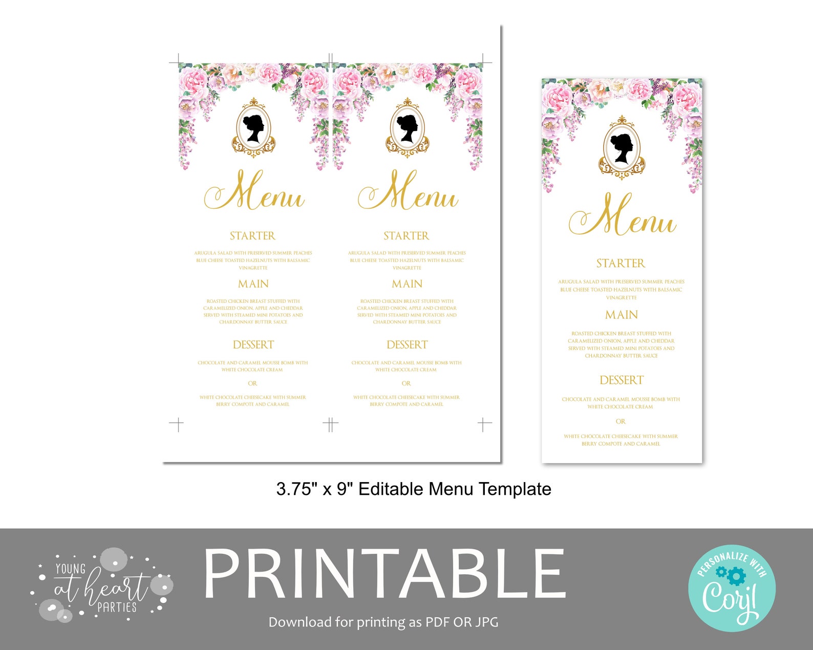 French Victorian Menu Template Editable Regency Era Bridal - Etsy