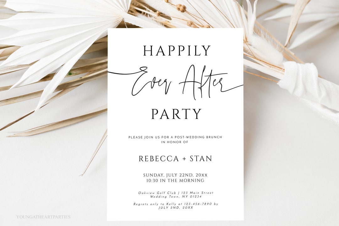 Modern Minimalist Happily Ever After Invite, Editable Post Wedding ...