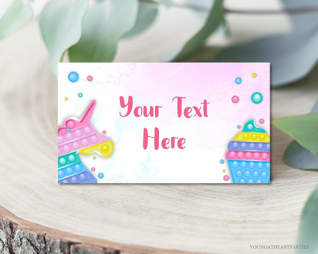 Editable Rainbow Pop It Party Food Label, Fidget Toy Birthday Place ...