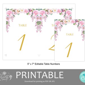 Editable Victorian Purple Pink Flowers Table Numbers, French Victorian ...