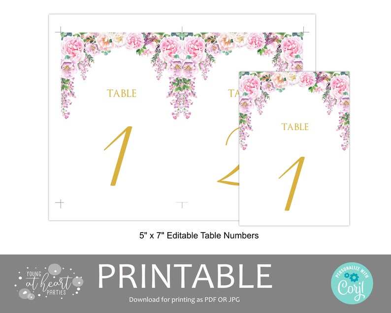 Editable Victorian Purple Pink Flowers Table Numbers French - Etsy