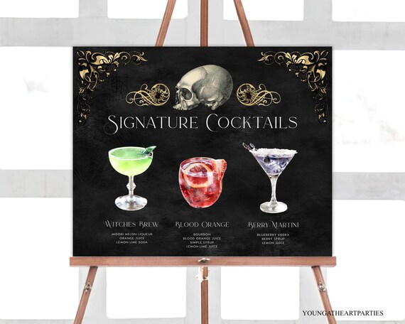 Editable Gothic Halloween Signature Drinks Sign, Halloween Bar Menu ...