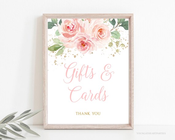 Gifts & Cards Sign, Blush Pink Florals Cards and Gifts Sign, Blush Pink ...