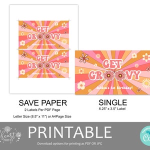 Hippie 70s Floral Groovy Birthday Party Gable Box Favor Label Template ...