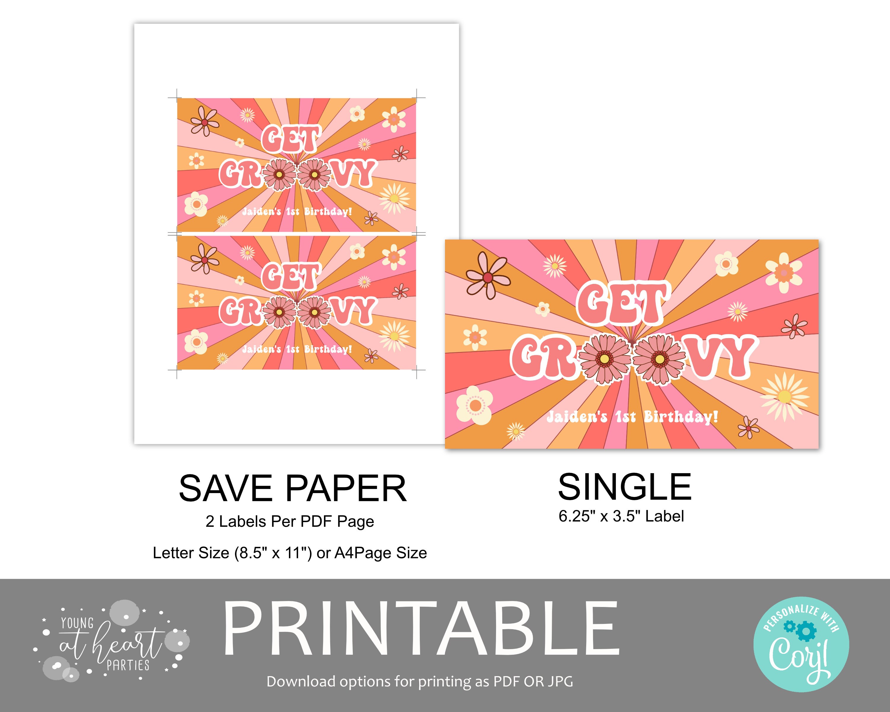 Hippie 70s Floral Groovy Birthday Party Gable Box Favor Label | Etsy