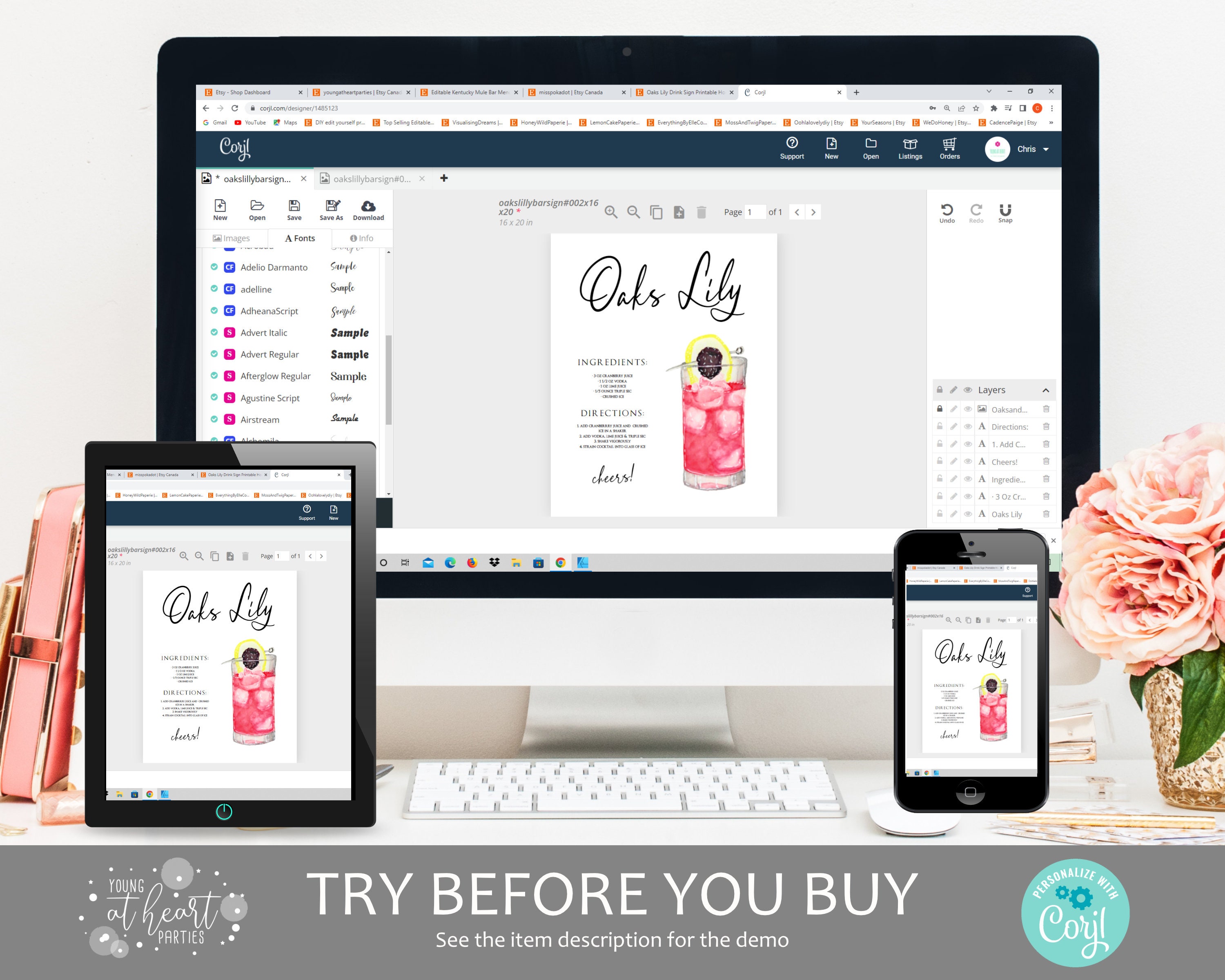 Oaks Lily Drink Bar Menu Sign Template Derby Signature Drink - Etsy