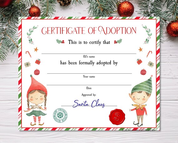 EDITABLE Elf Adoption Certificate Adopt an Elf Letter Elf Activity ...