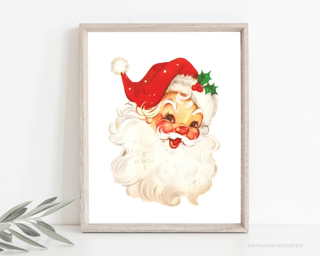 Retro Santa Print, Vintage Red Hat Santa Art, Christmas Printable ...