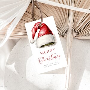 Editable Red Santa Hat Gift Tag Holiday Favor Tag Merry Christmas Gift ...