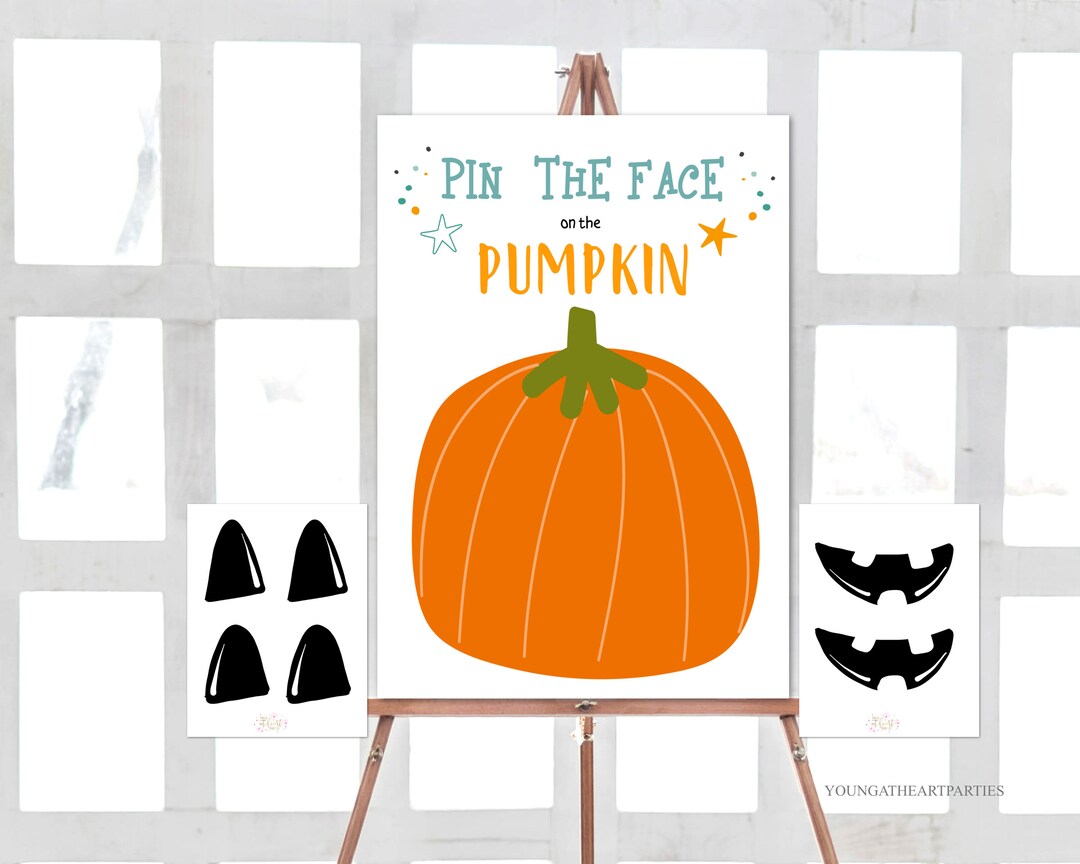 Pin the Face on the Pumpkin Game, Halloween Party Games, Kids Halloween ...
