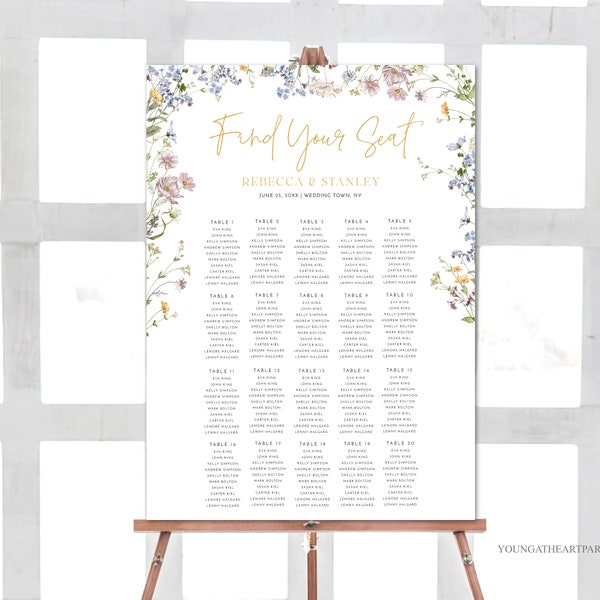Wildflower Theme Wedding Table Seating Poster - Etsy
