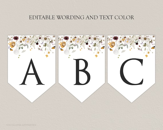 Editable Wildflower Butterfly Banner, Boho Wildflowers A-Z Bunting ...