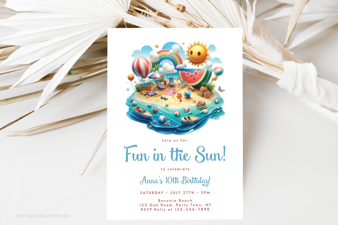 Summer Beach Birthday Party Invitation, Fun in the Sun Birthday Party ...