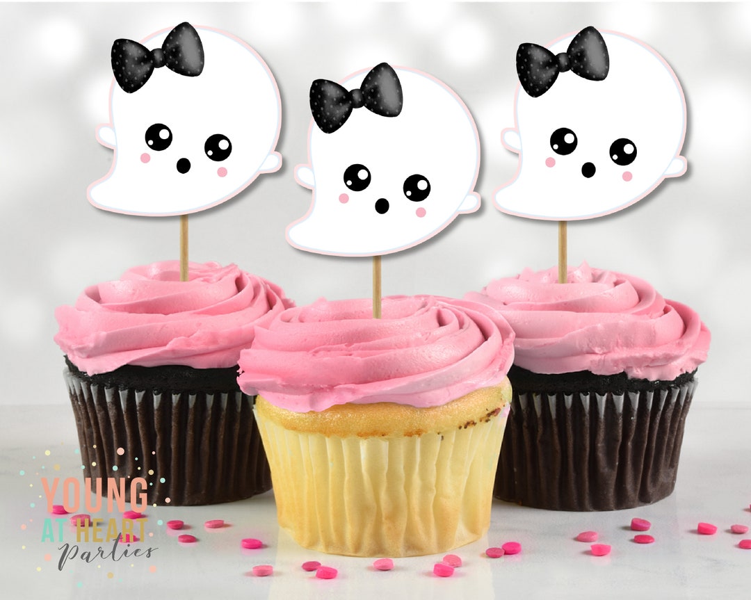 Ghost Cupcake Toppers Pink Halloween Decorations Happy Boo - Etsy
