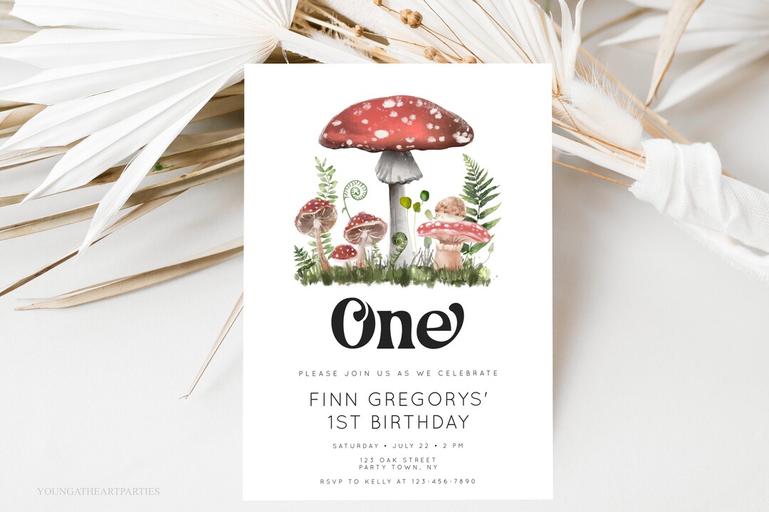 Editable Forest Mushroom Birthday Invitation, Mushroom Party, Enchanted ...