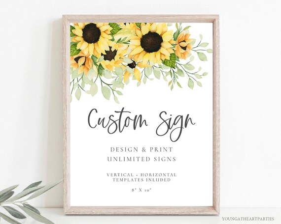 Sunflower Custom Sign Template, Sunflower Make your Own Signs, Portrait ...
