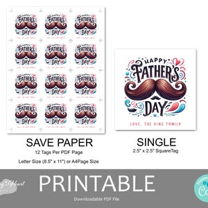 Retro Father's Day Tag, Happy Father's Day Tag Template, Square Fathers ...