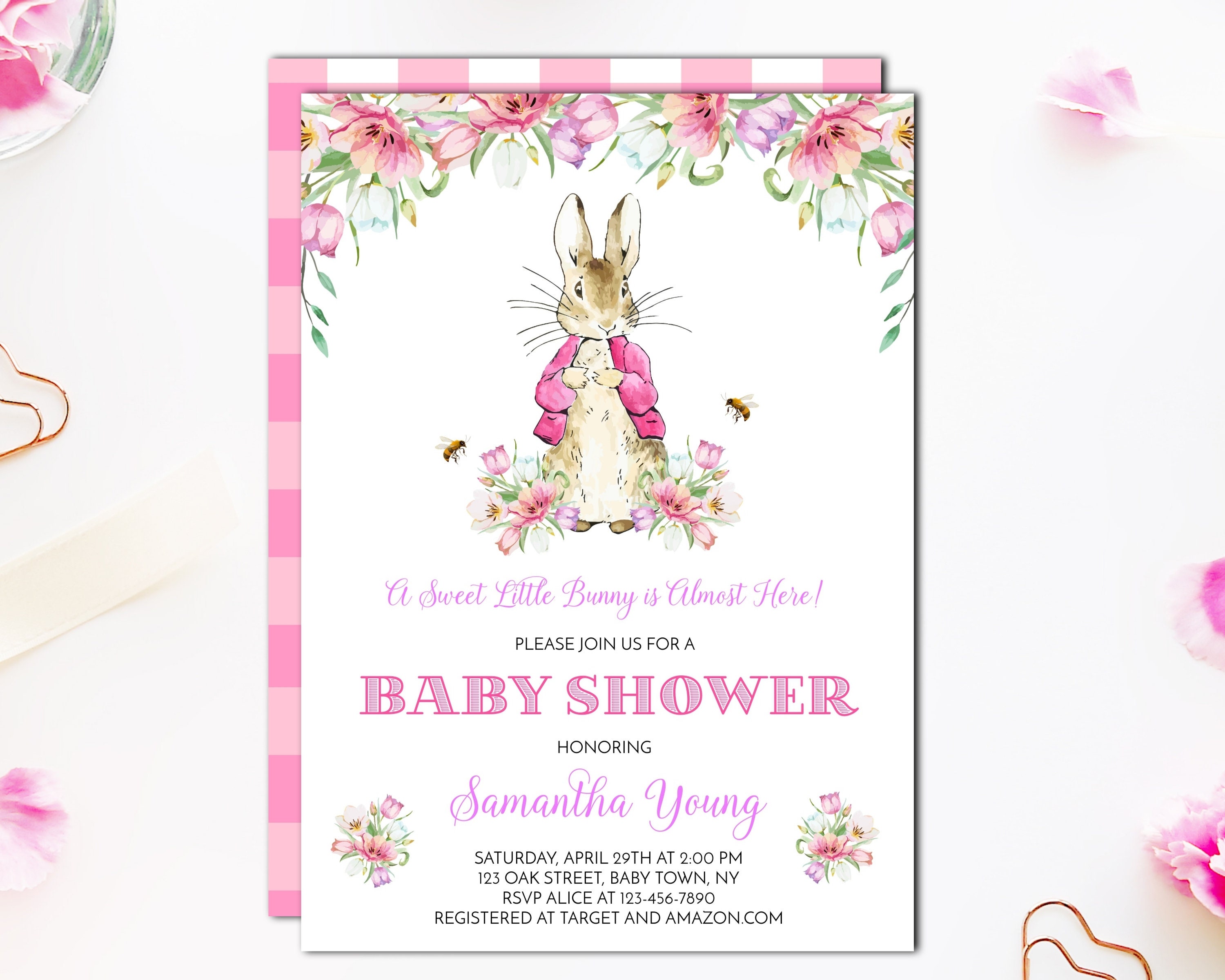 Paper & Party Supplies Peter Rabbit Girls Baby Shower Invitation Pink ...