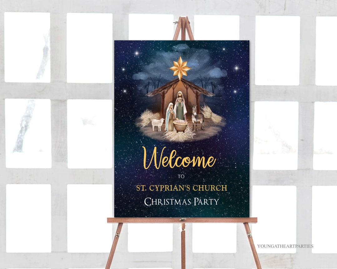 Nativity Welcome Sign Template, Editable Religious Christmas Welcome ...