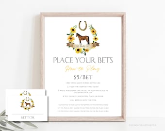 Horse Race Betting Sign and Bet Slips, Editable Printable File, Place ...
