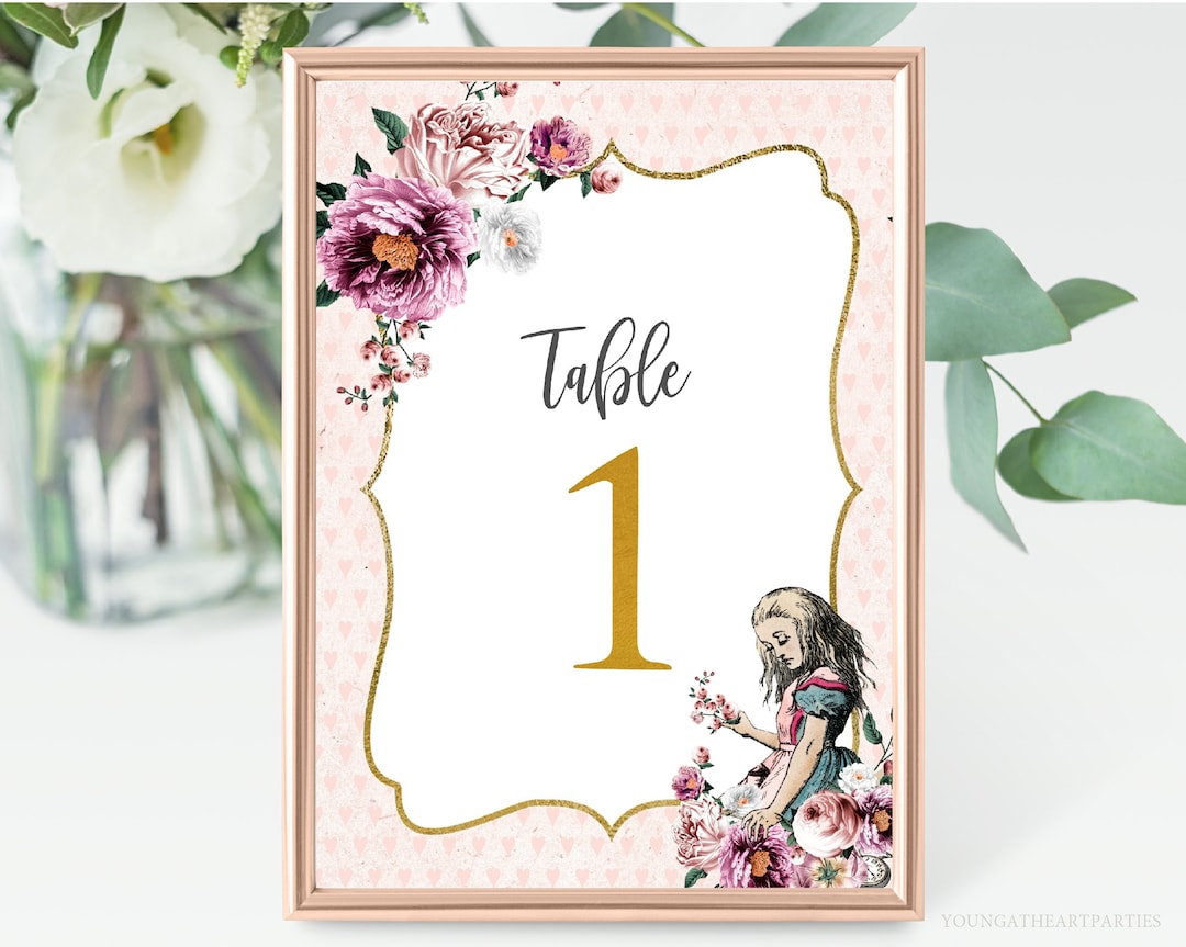 Editable Alice in Wonderland Table Numbers, Vintage Shower Mad Tea ...