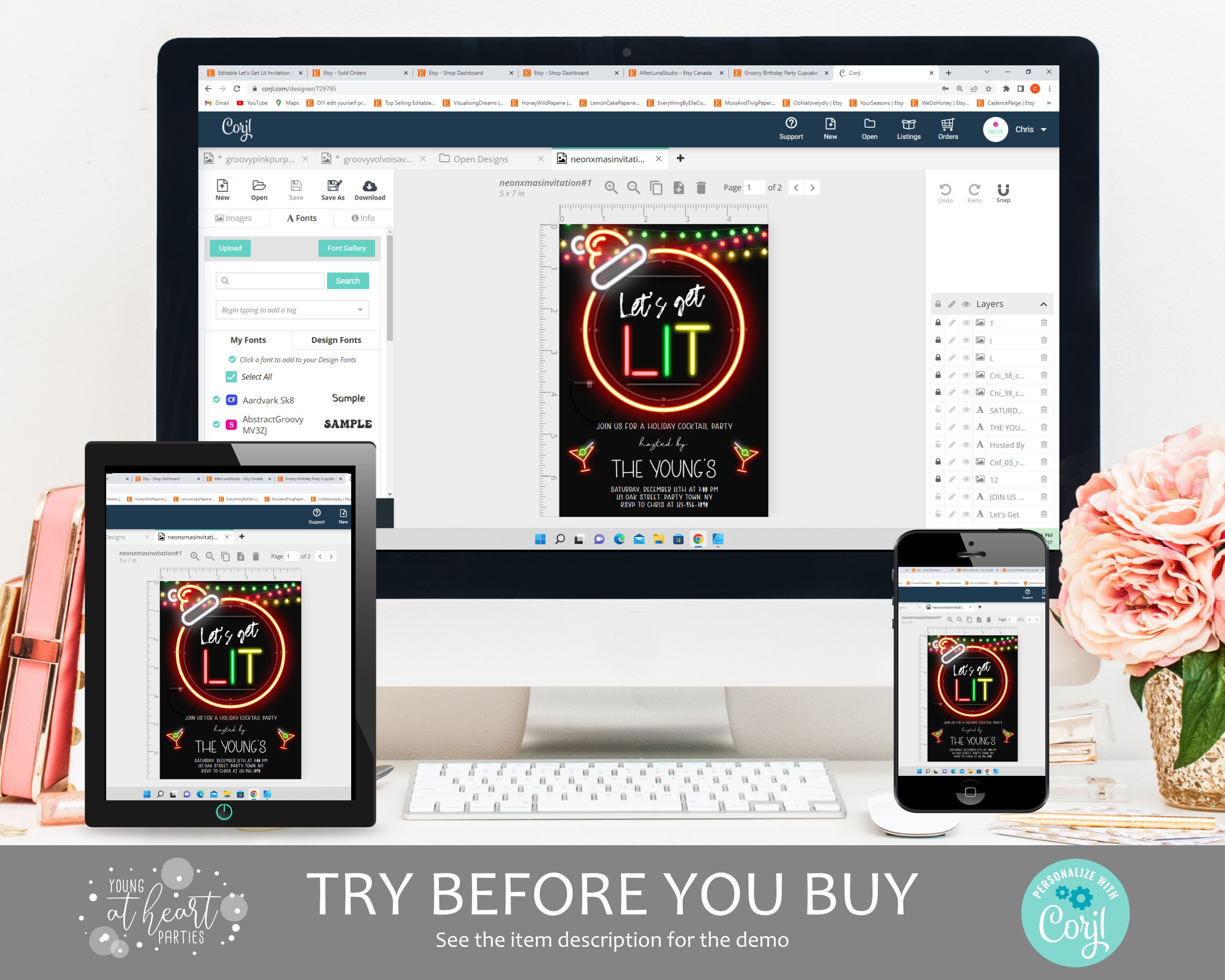 Editable Let's Get Lit Invitation Holiday Cocktail Party - Etsy