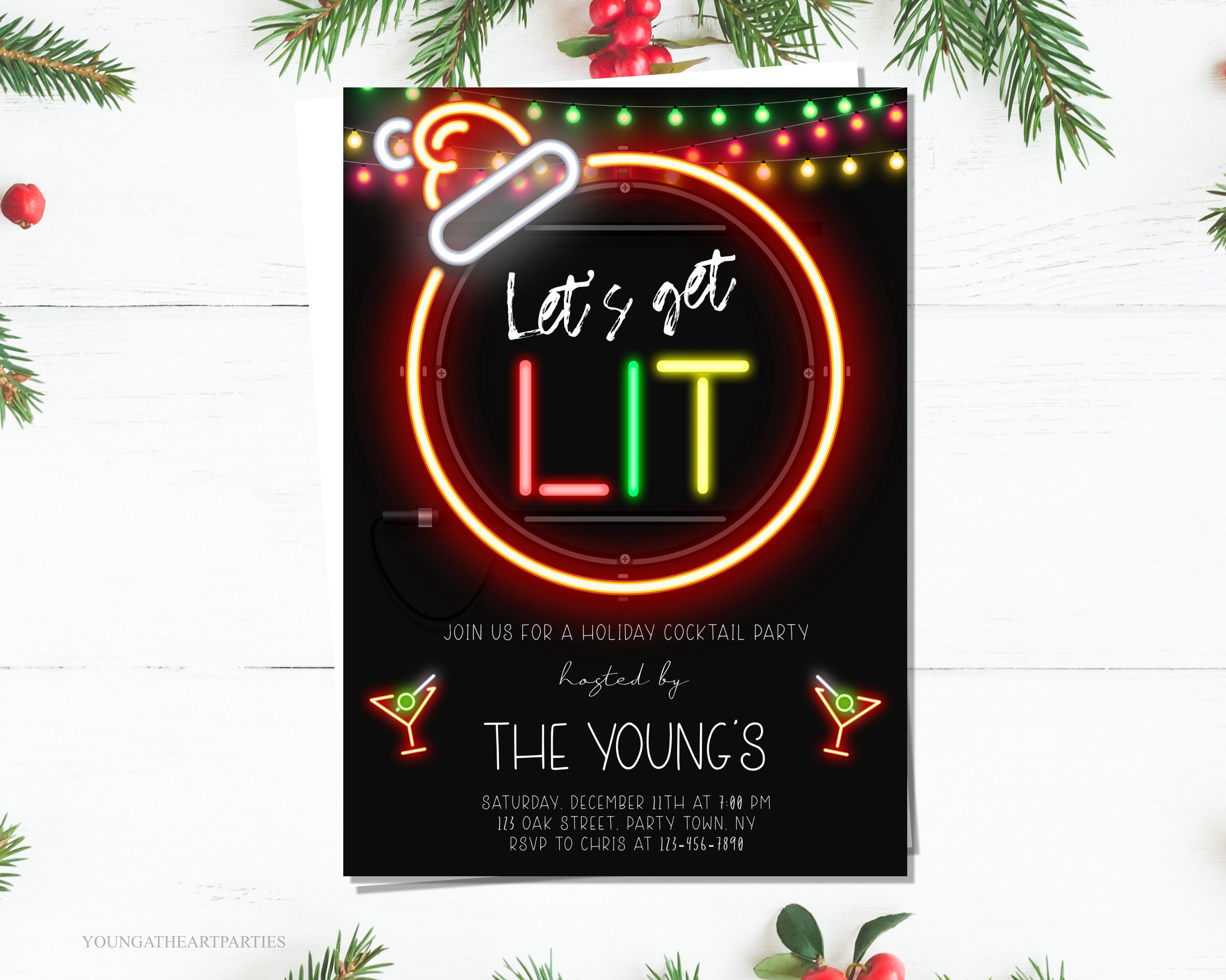 Editable Let's Get Lit Invitation Holiday Cocktail Party - Etsy