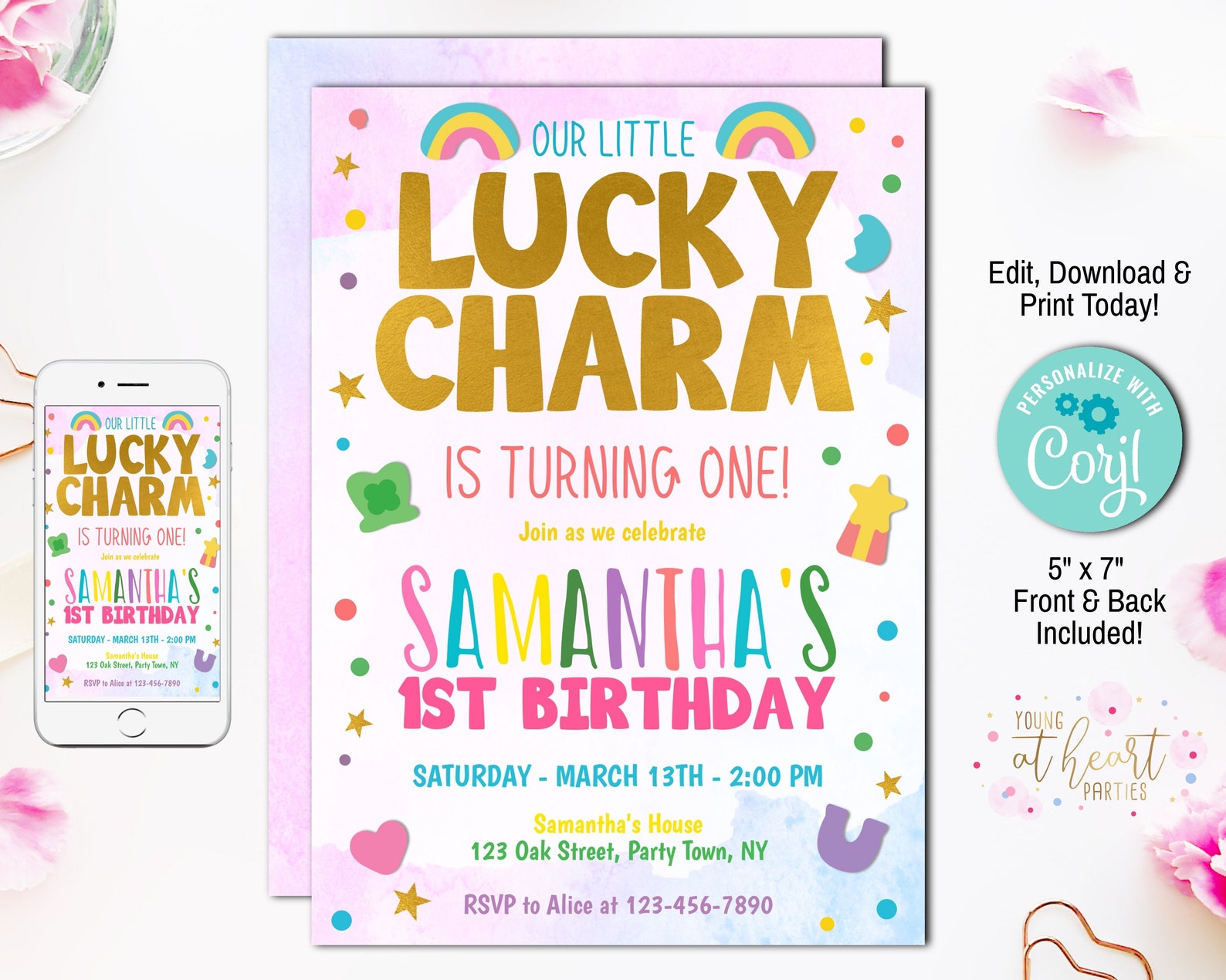 Editable Lucky Charm Birthday Invitation St. Patrick's 1st | Etsy