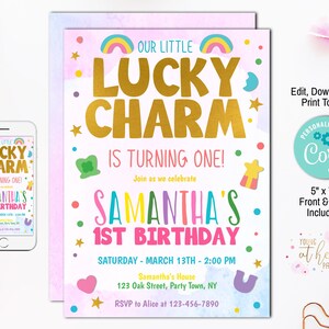Editable Lucky Charm Birthday Invitation St. Patrick's 1st | Etsy