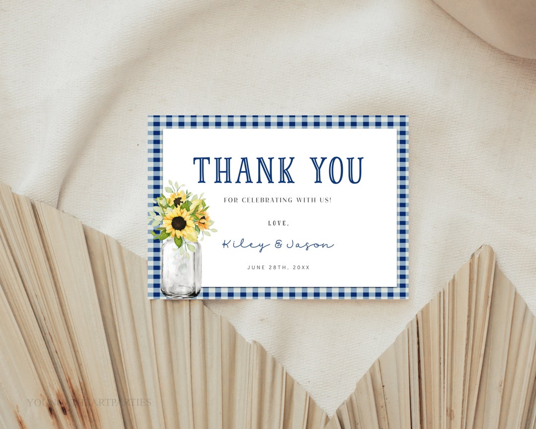 Navy Blue Gingham Baby-q Thank You Card, BBQ Shower Thank You Notes ...