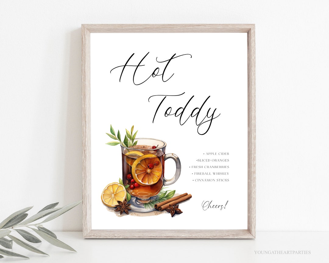 Hot Toddy Cocktail Recipe Sign, Signature Christmas Cocktail Bar Sign ...