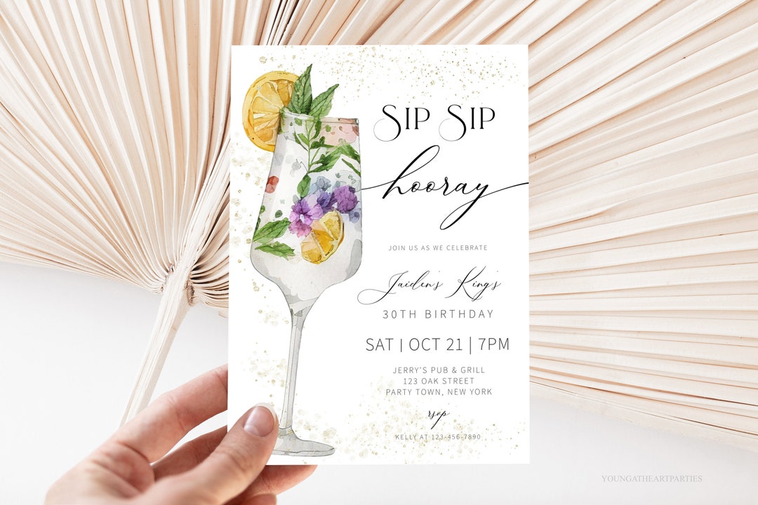 Sip Sip Hooray Birthday Party Invitation, Cocktail Birthday Party ...