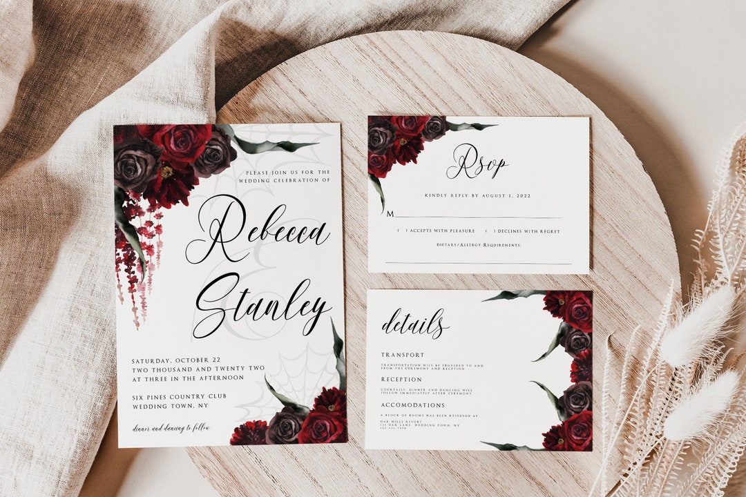Gothic Wedding Invitation Template Set, Editable Halloween Wedding ...