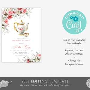 Christmas Tea Party Invitation Template, Holiday Tea Party Invite ...